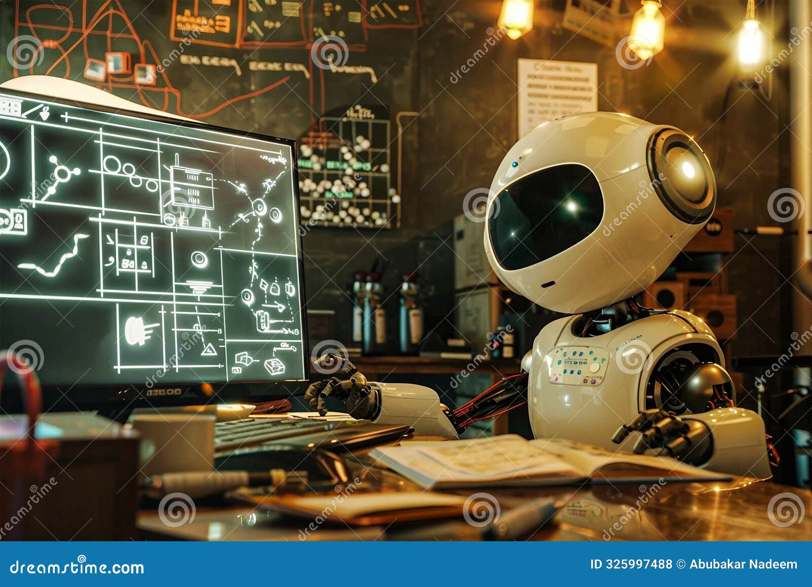 Ai Robot with Computer Solving Complex Mathematical Problems Doing ...