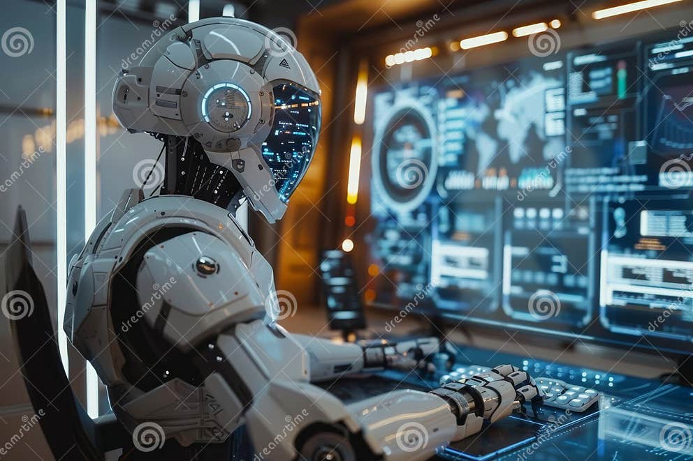 AI Robot at a Control Panel in a High-tech Workspace Stock Photo ...