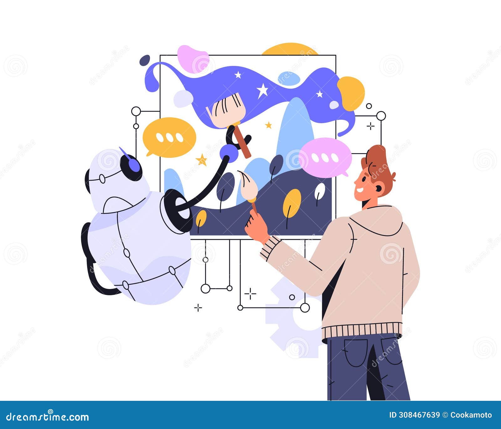 AI Robot Creating Artwork. Vector Robot Drawing Stock Vector ...