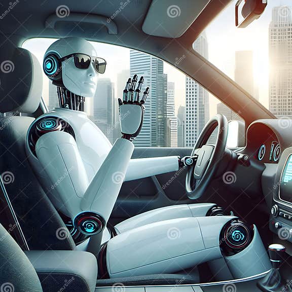 Ai Robot Drive Car Concept. Ai Generated Stock Illustration ...