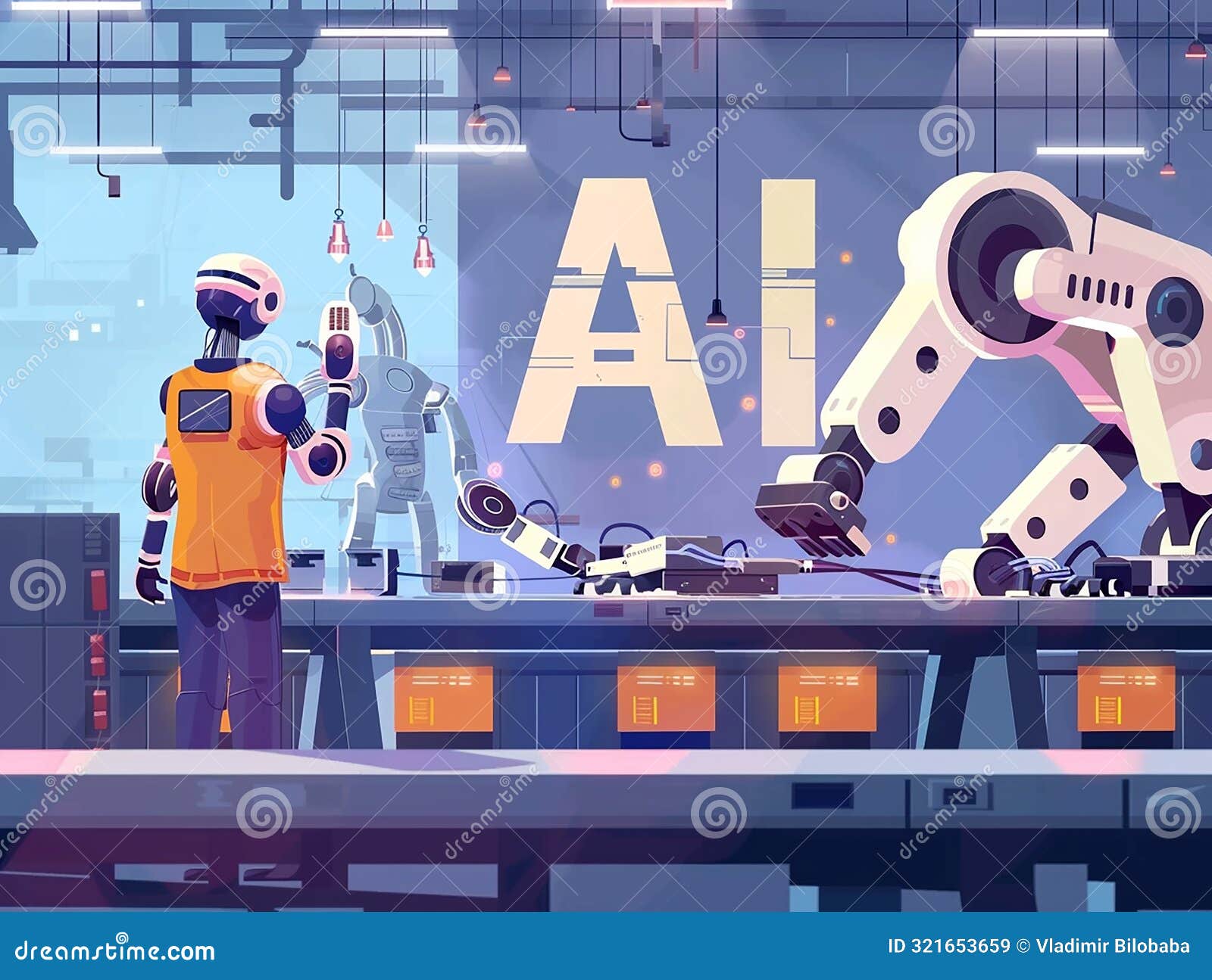 Ai robot factory workers stock illustration. Illustration of robotics ...