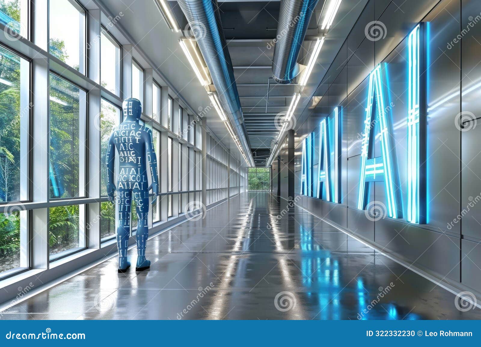 AI Robot in High Tech Corridor, Advanced Artificial Intelligence ...