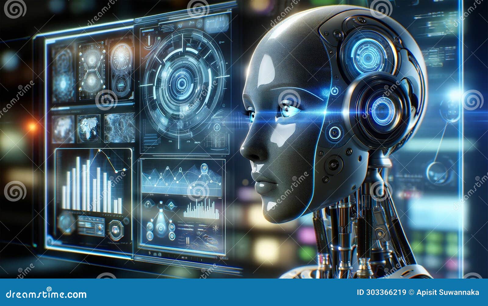 AI Robot Hologram on Virtual Screen. Artificial Intelligence and ... AI Robot Hologram on Virtual Screen. Artificial Intelligence and ...