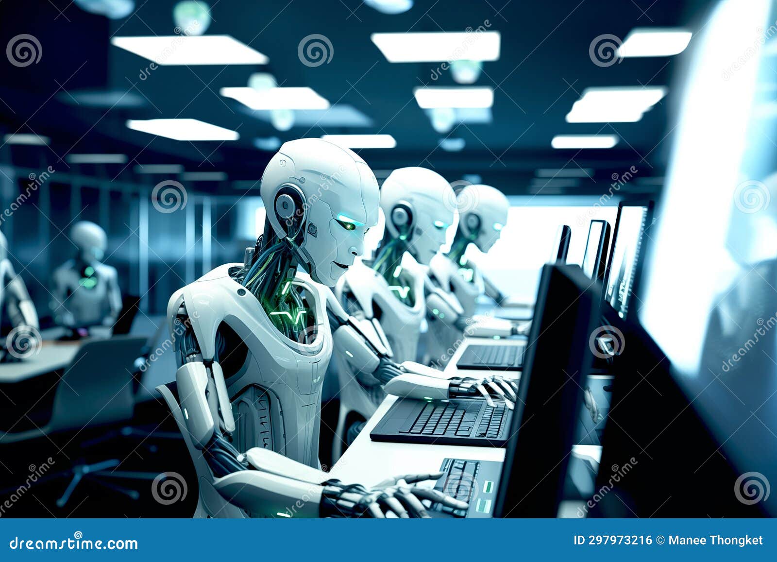 AI Robot Humanoid Working on Computer, Looking at Screen, Typing ...