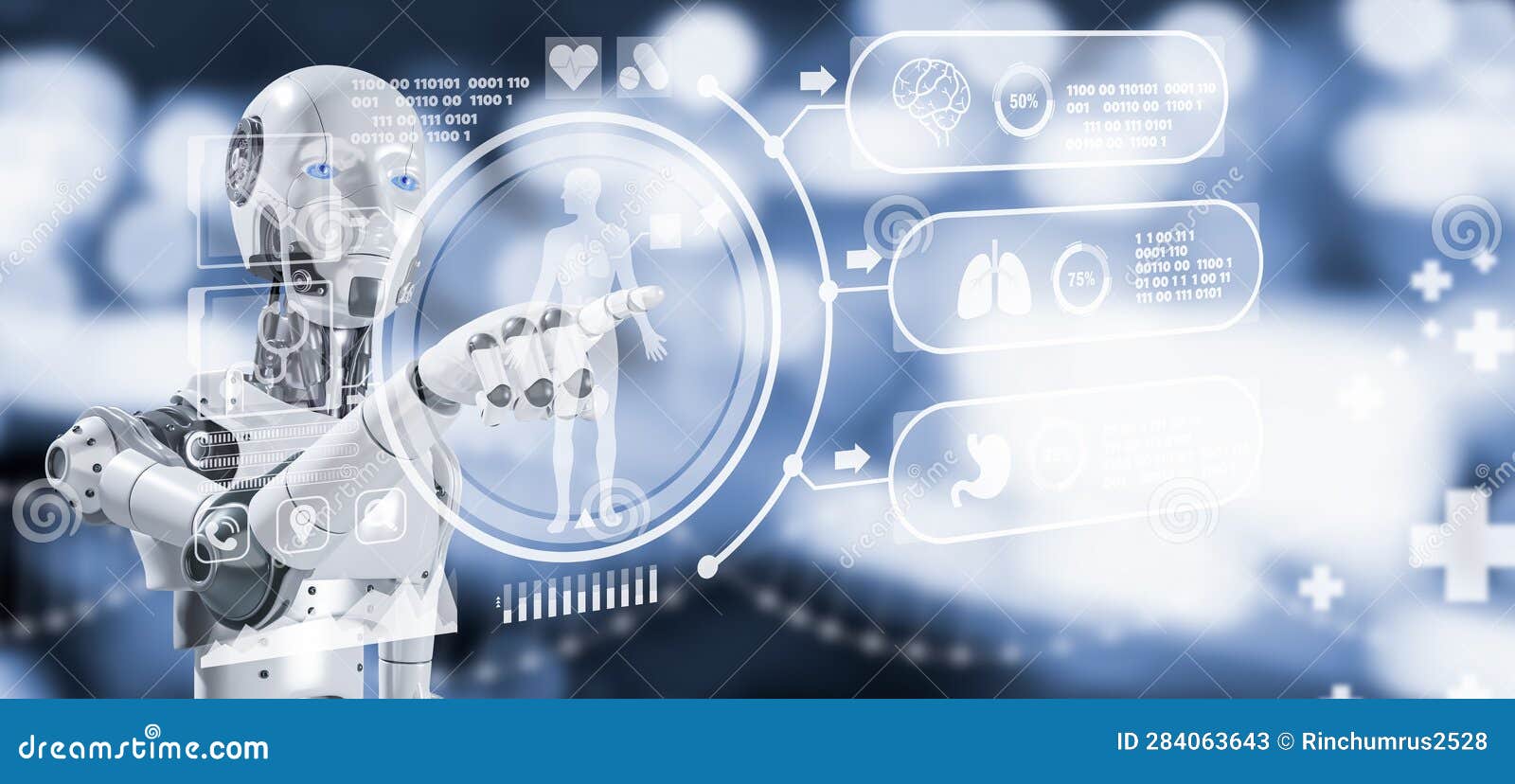 AI Robot Humanoids Hand Touch DNA Graph And Biochemical Research ...