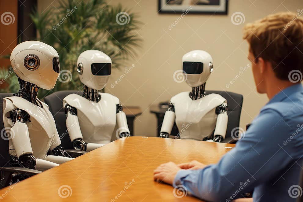 AI Robot Interview a Human at Work. Generative AI Stock Image - Image ...