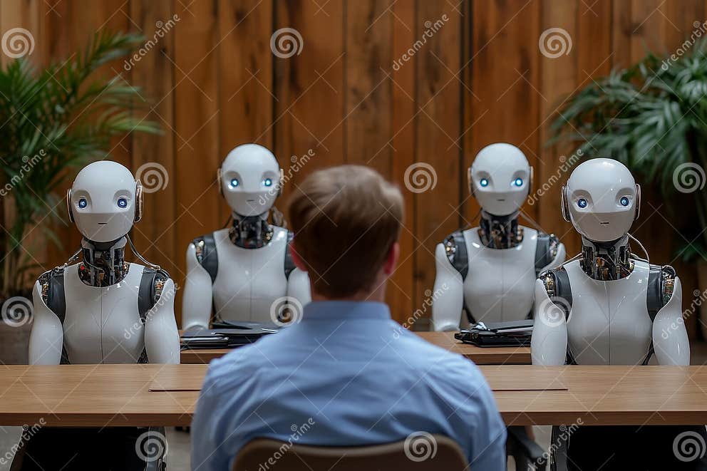 AI Robot Interview a Human at Work. Generative AI Stock Image - Image ...