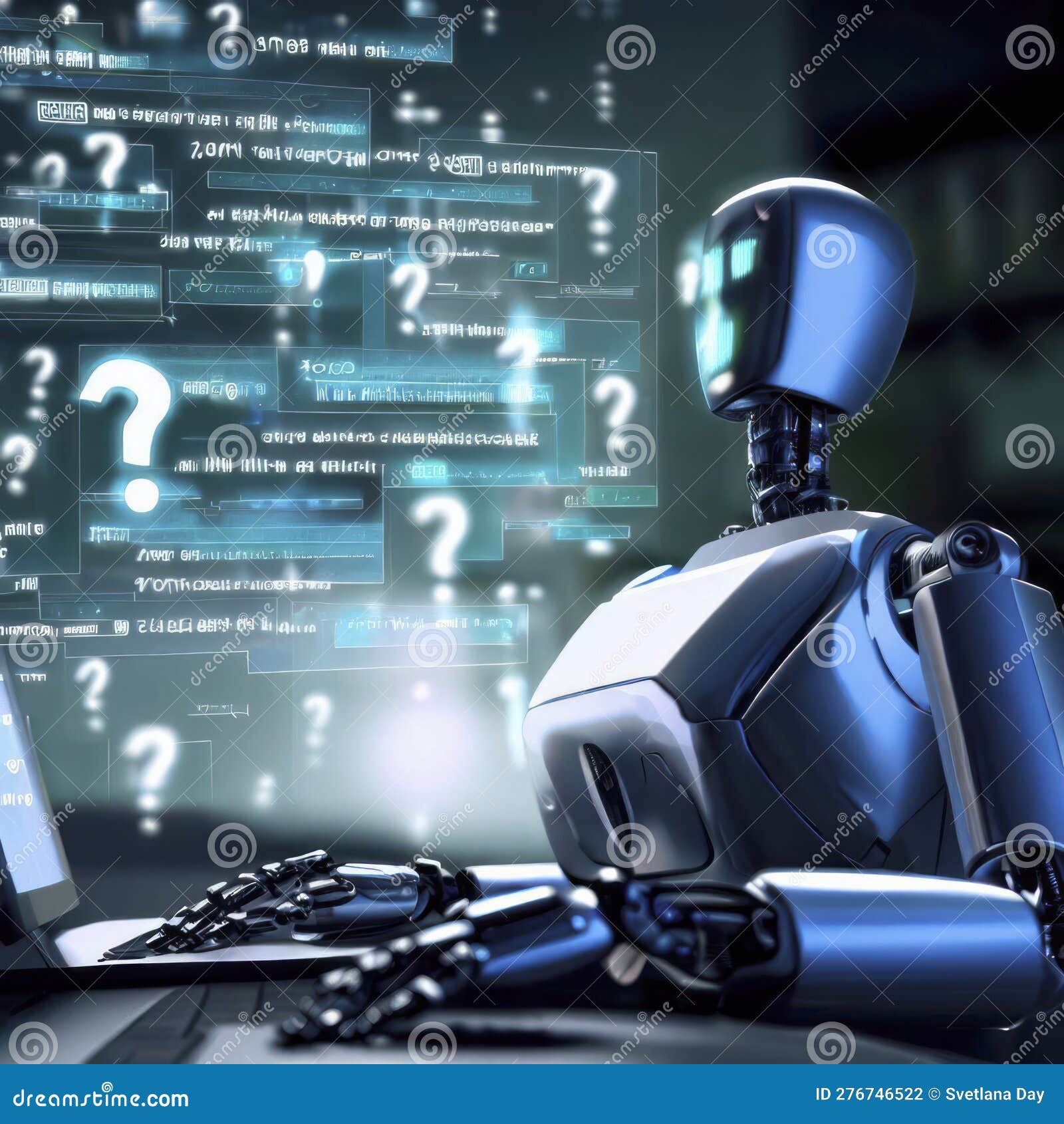 AI Robot Learning and Answering Questions on a Computer Laptop, Stock ...