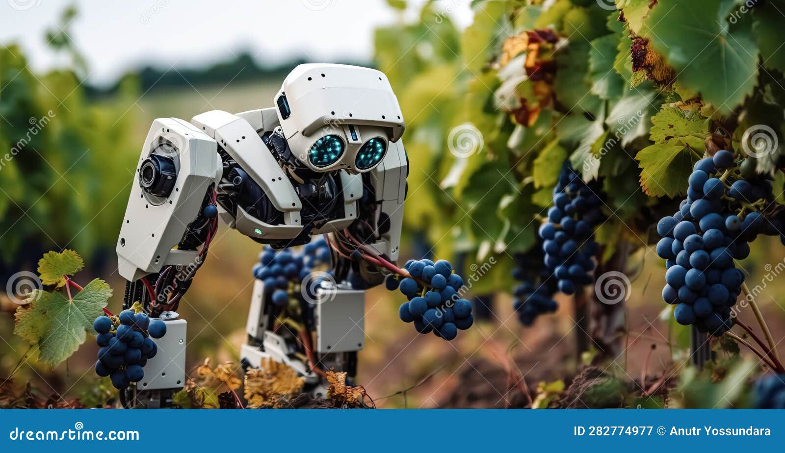 AI Robot Machine is Picking Up Fruit Grape in Agricultural Field, for ...