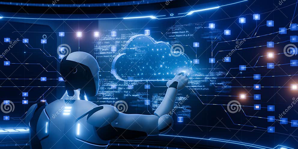 AI Robot Managing Cloud Computing Data Stock Image - Image of database ...