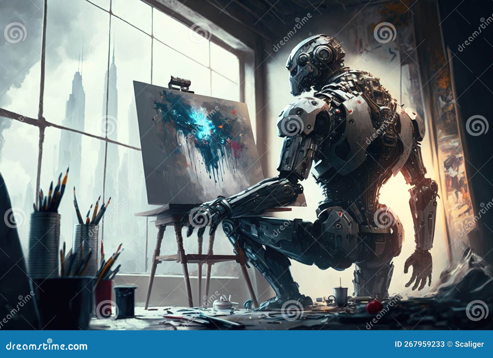 AI Robot Paints Picture at Home, Humanoid Robot Creating As Artist ... AI Robot Paints Picture at Home, Humanoid Robot Creating As Artist ...