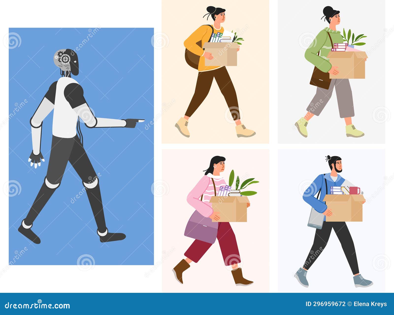 AI Robot People Unemployment Job Loss Work Problem Stock Illustration ...