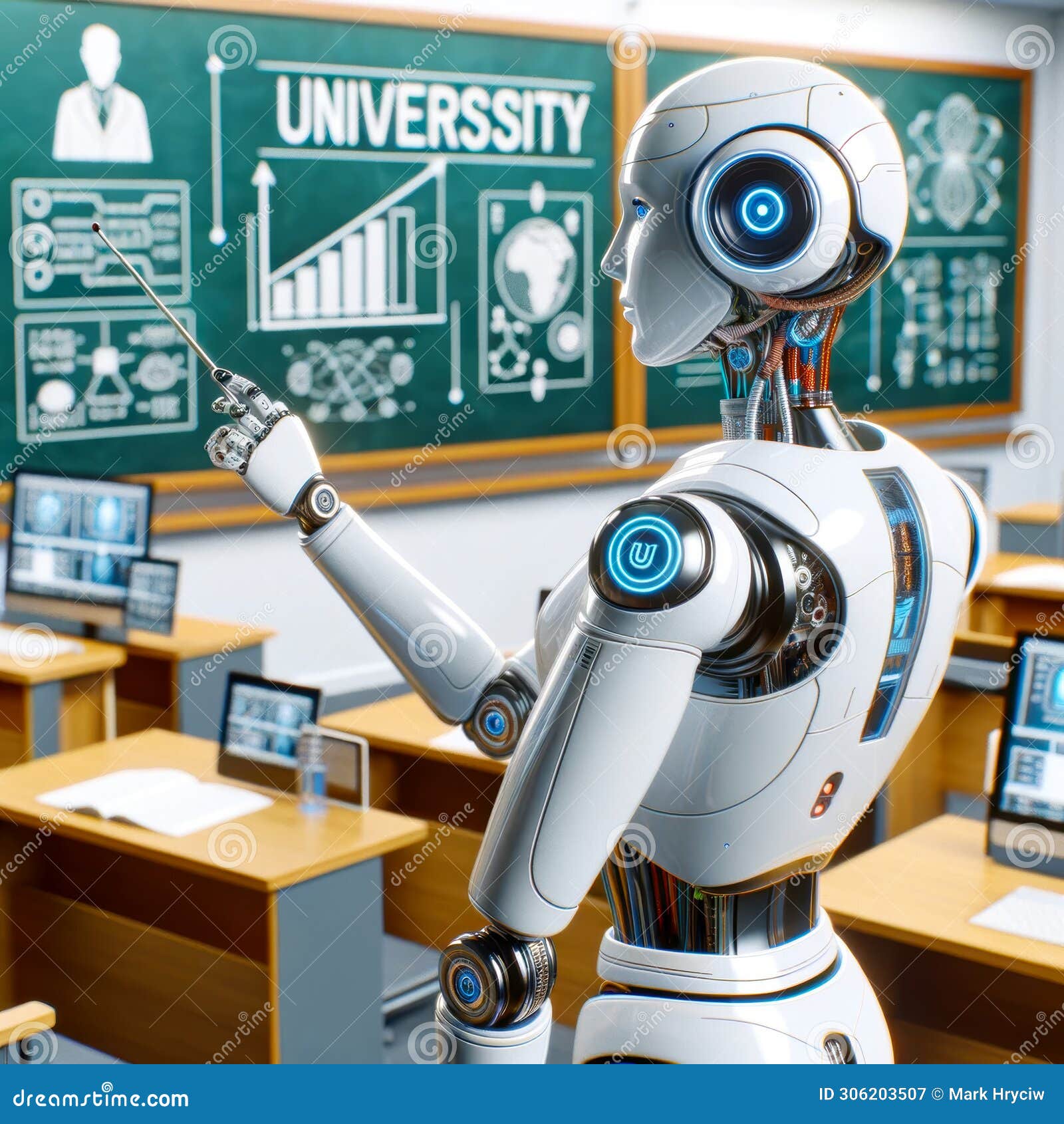 AI Robot Professor Teaching Students University Classroom Cyborg ...