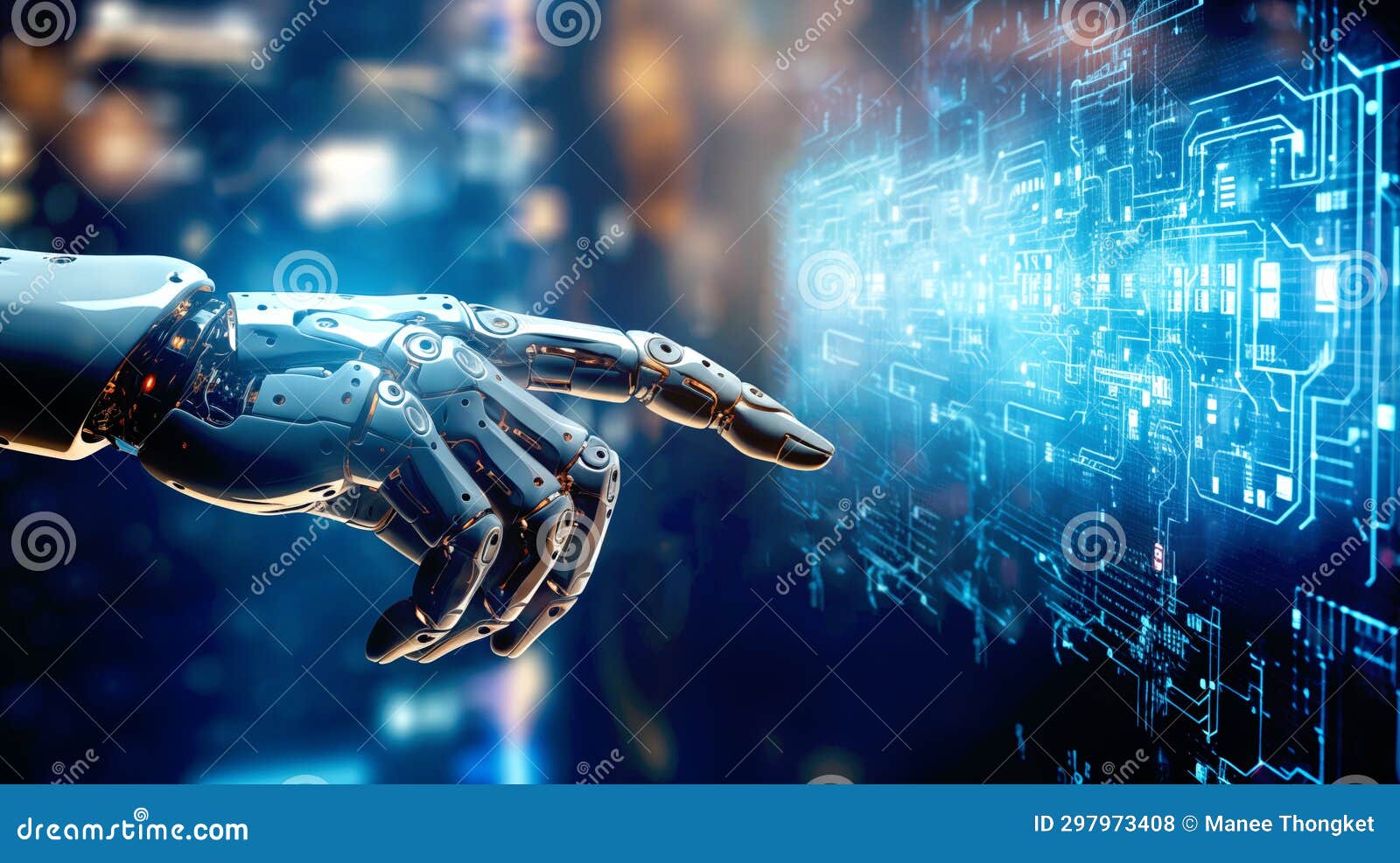 AI Robot Reaching Finger Hand Out To Touch Data Information Network ...