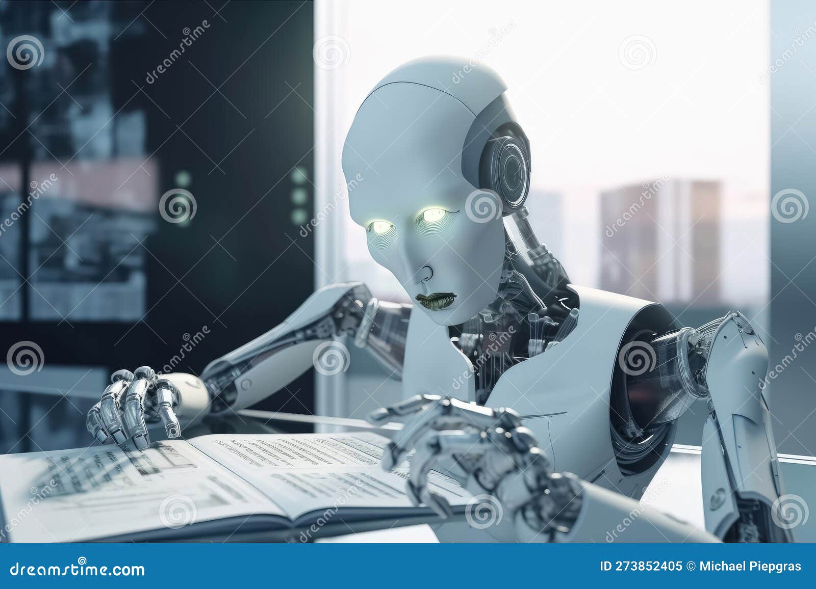 AI Robot Reading a Newspaper in an Office Created with Generative AI ...