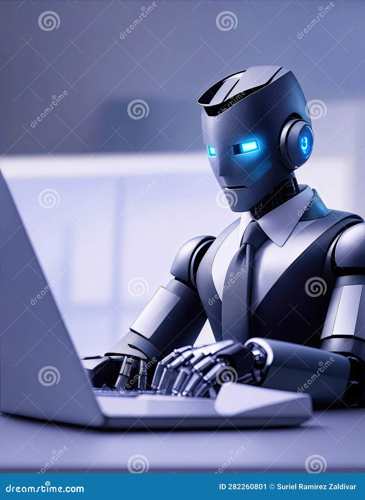 AI Robot Replacing A Human In The Office. - AI Generative Illustration ...