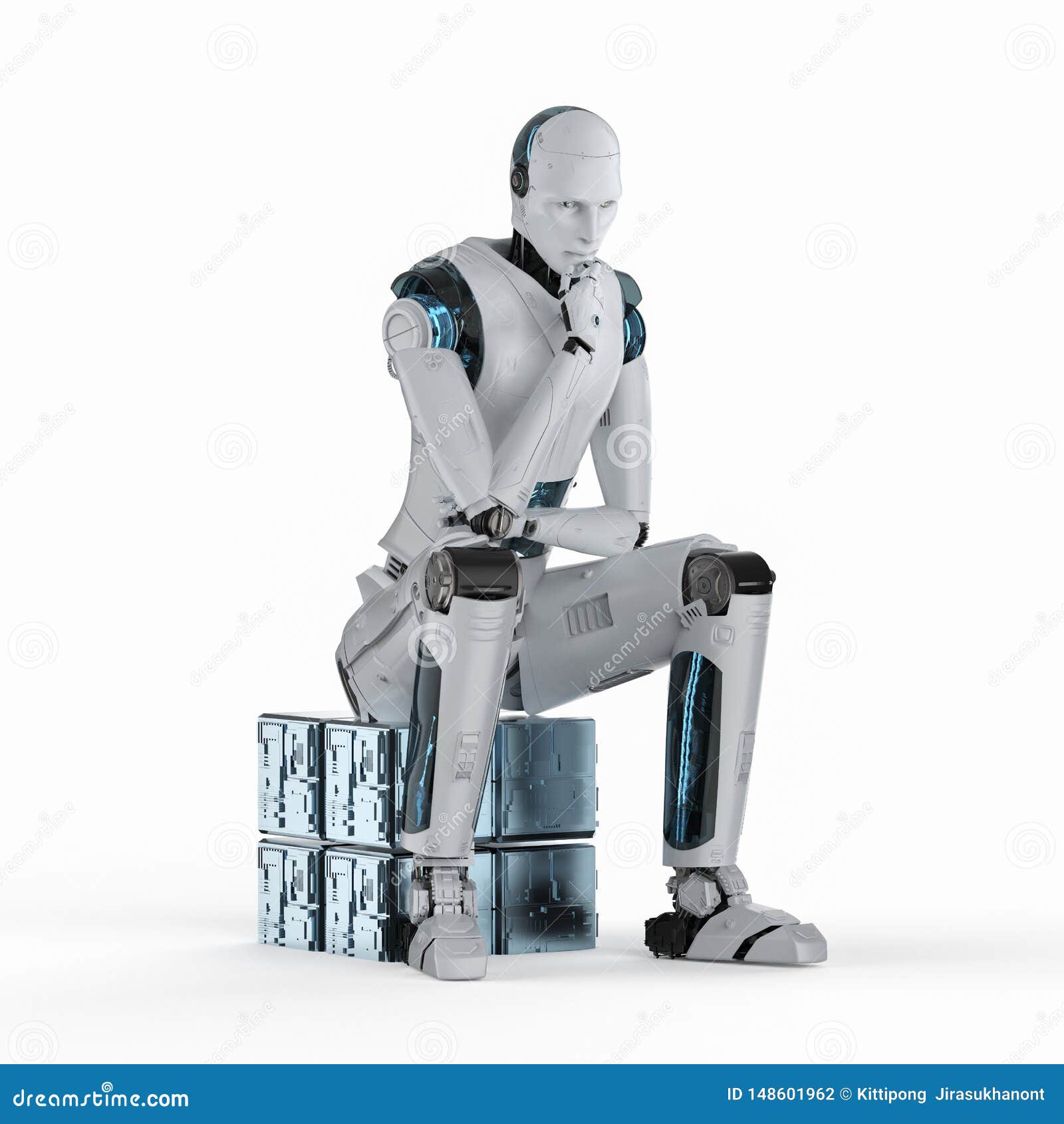 Ai robot think or compute stock illustration. Illustration of rendering ...