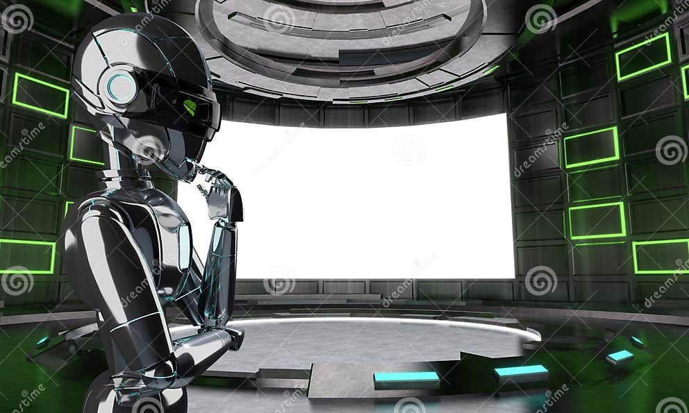 Ai Robot Thinking and Look Pose Stock Illustration - Illustration of ...