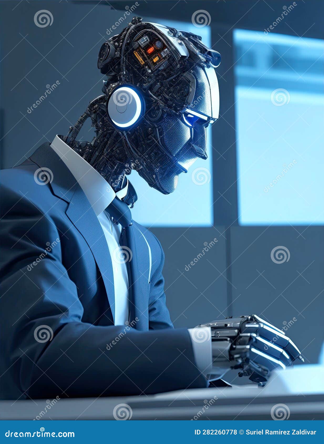 AI Robot Replacing a Human in the Office. - AI Generative Illustration ...