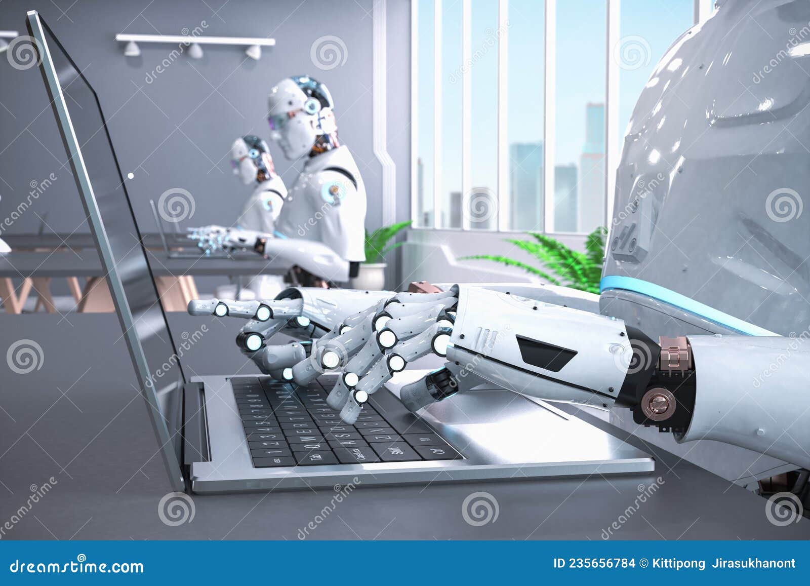 Ai Robot Work in Smart Office Stock Illustration - Illustration of ...