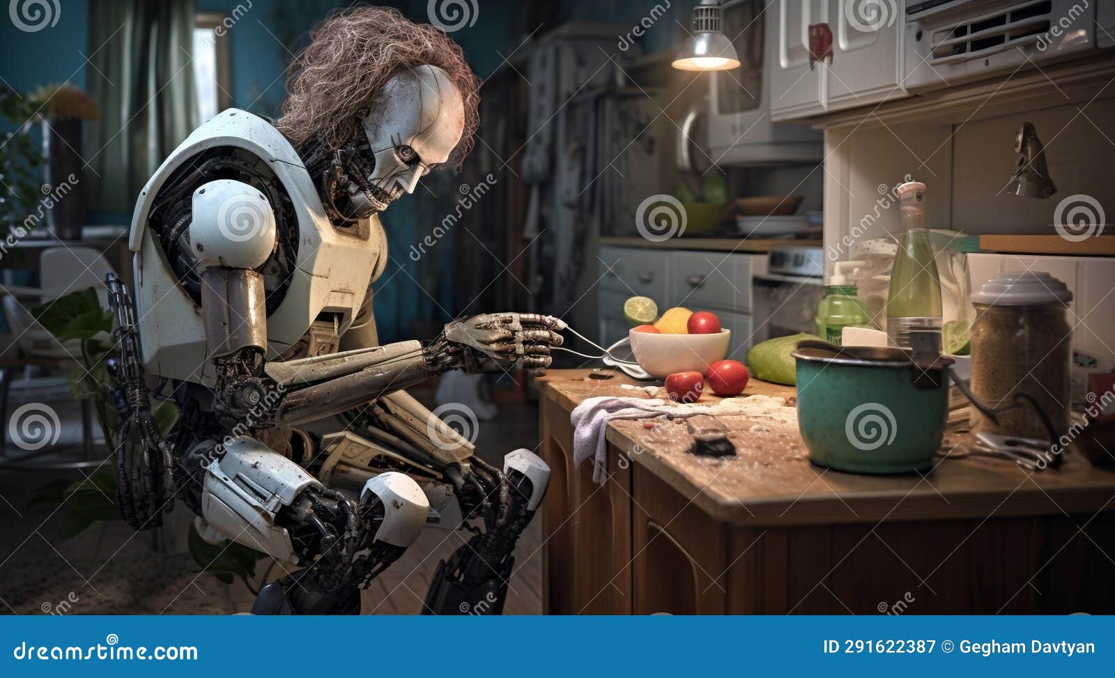 AI Robot Working in the House, AI Robot Doing Homework at Home, Bionic ...