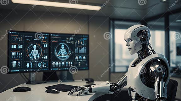 AI Robot Working in the Lab: Artificial Intelligence, Automation and Research Concept Stock ...