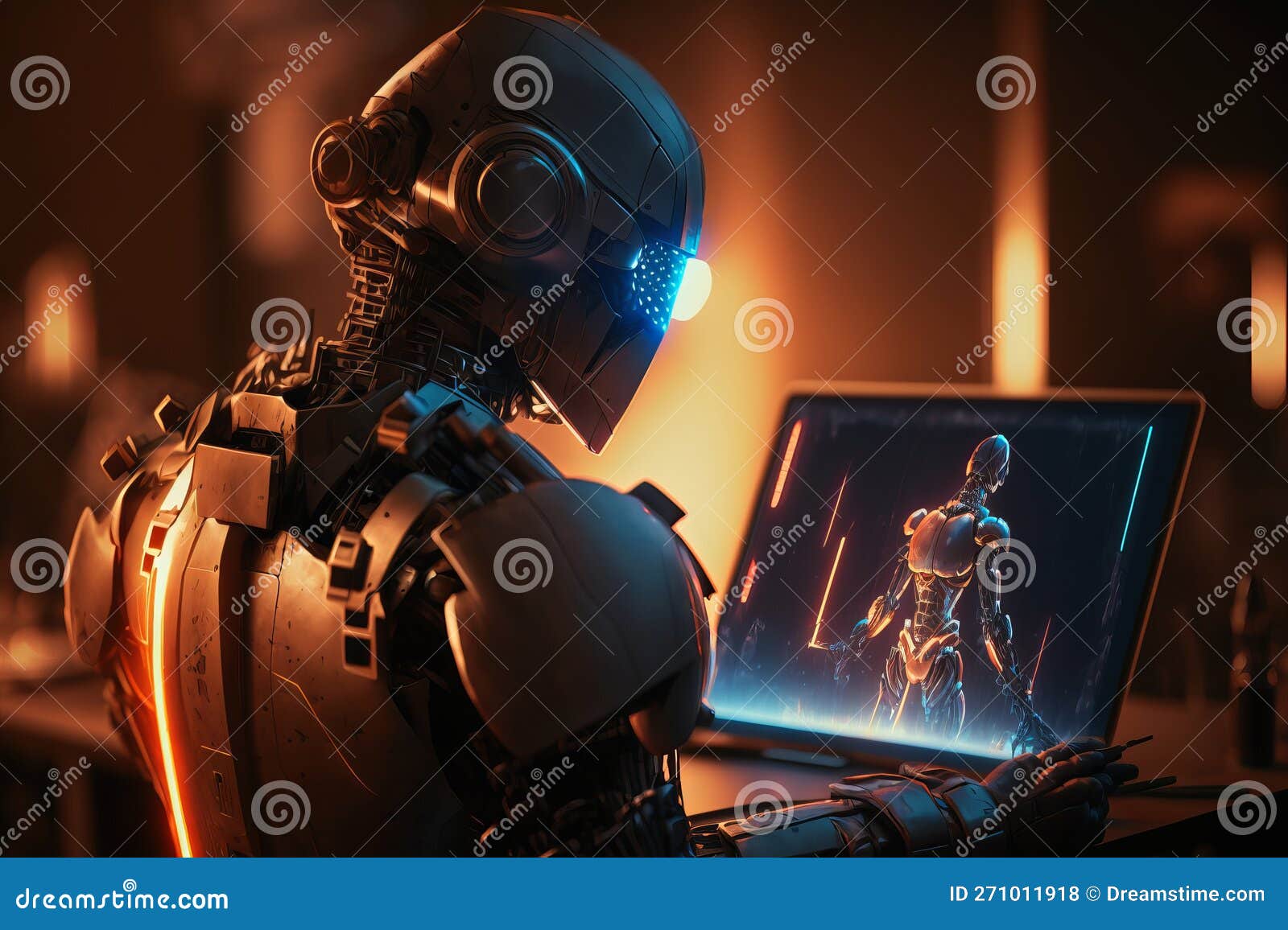 Ai Robot Working Using Tablet. Futuristic Humanoid Worker. Generative ...