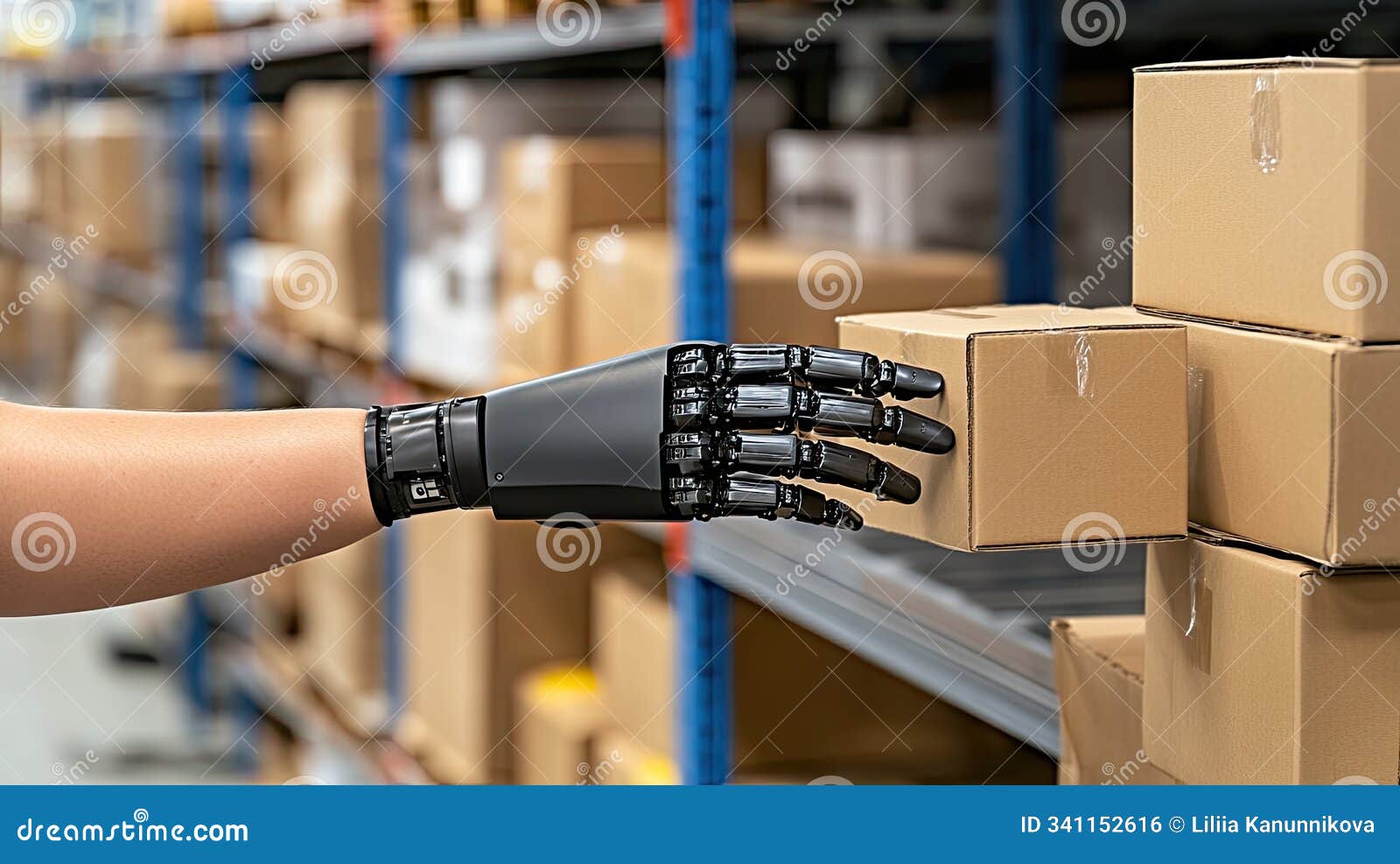 An AI Robot Works Meticulously in a Warehouse, Packing and Sorting ...