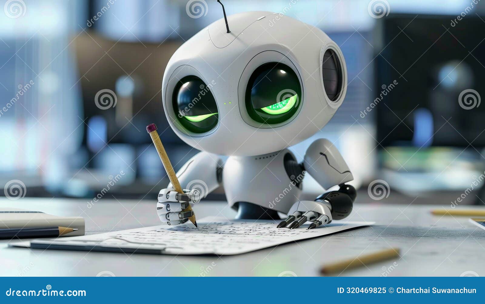 AI Robot Writing on Paper with Pencil, Concept of Artificial ...