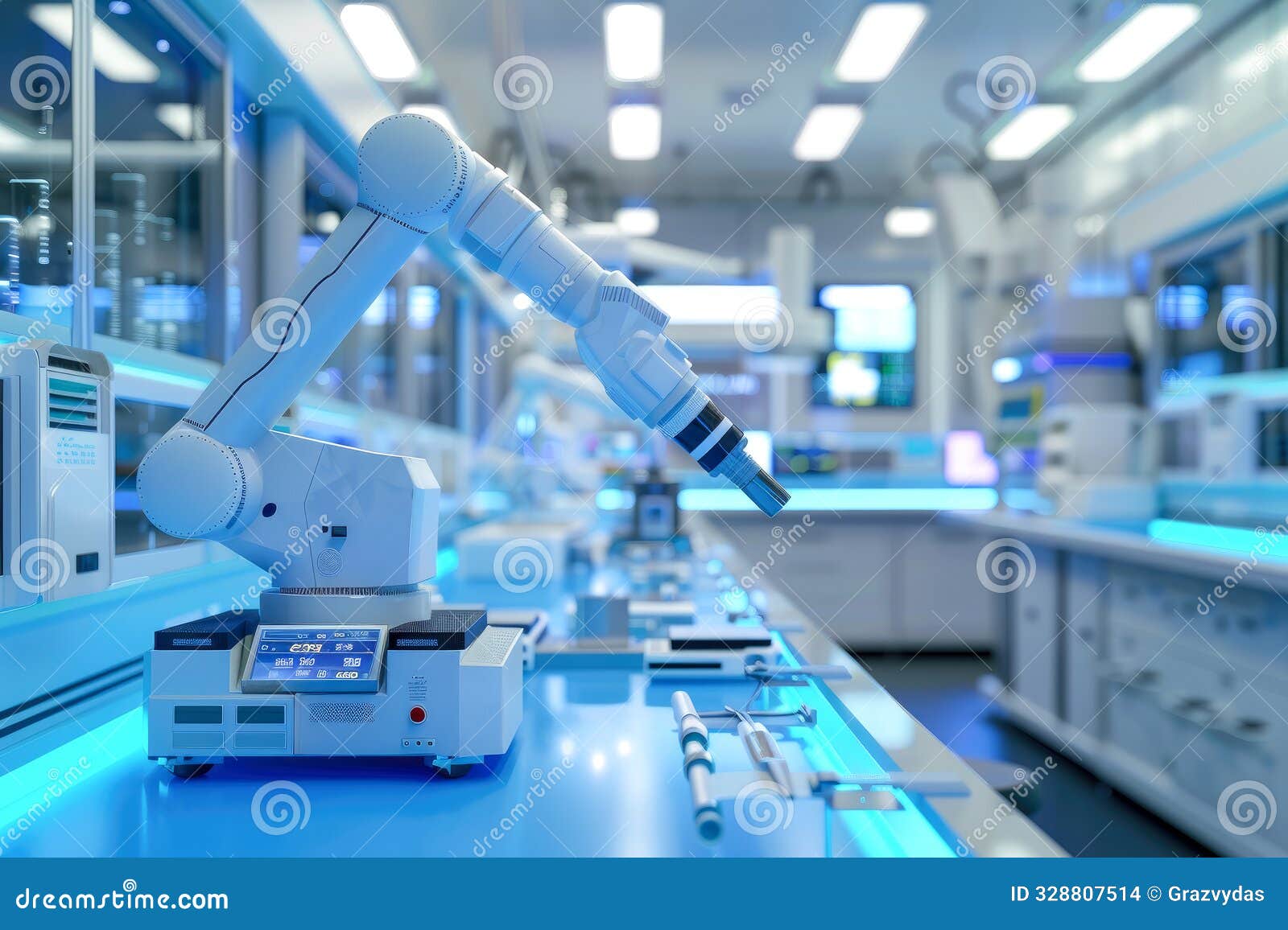 AI Robotic Arm Operates In A High Tech Research Laboratory With Modern ...