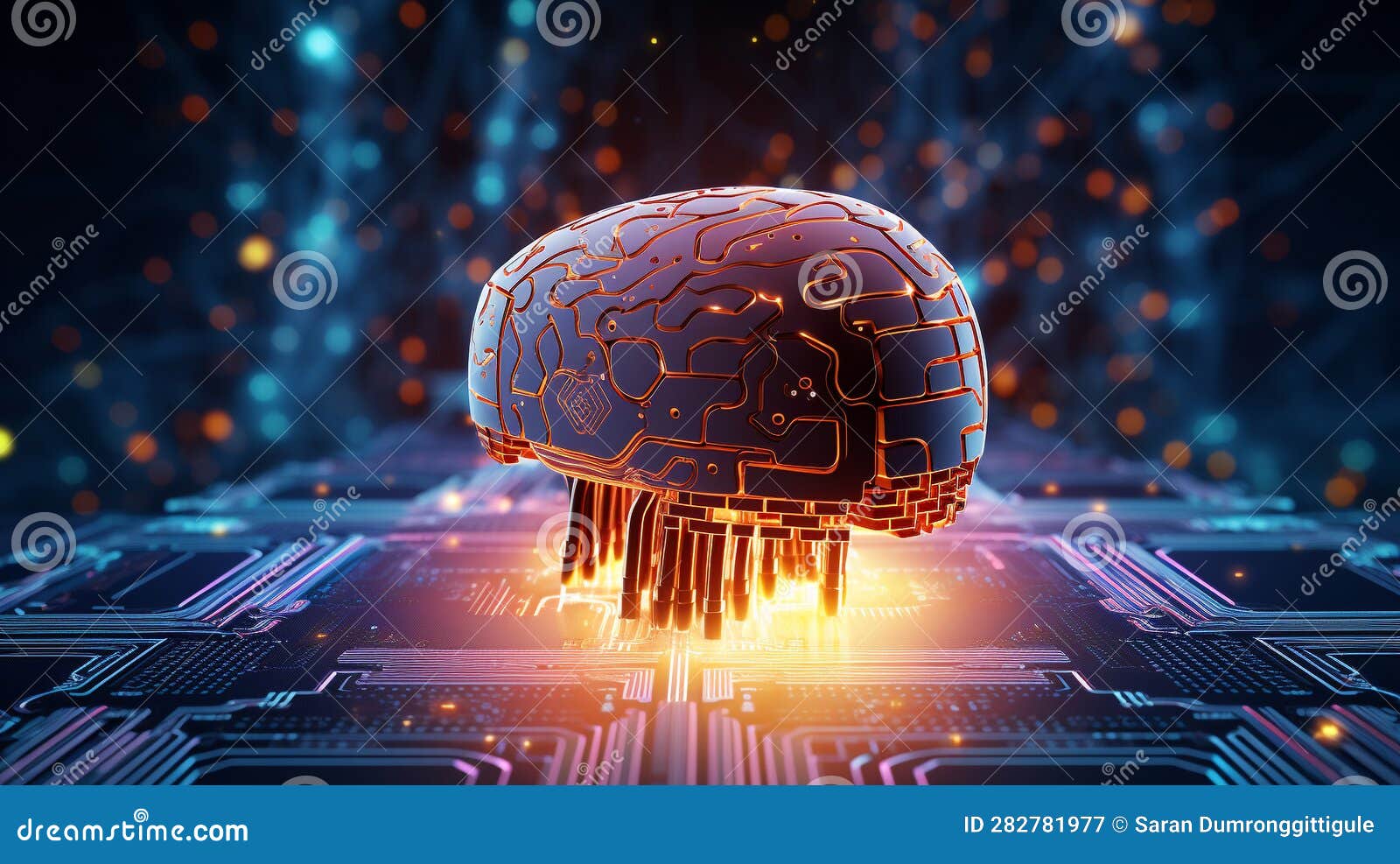 AI Robotic Brain with Glowing Digital Circuits - a Picture Highlighting ...