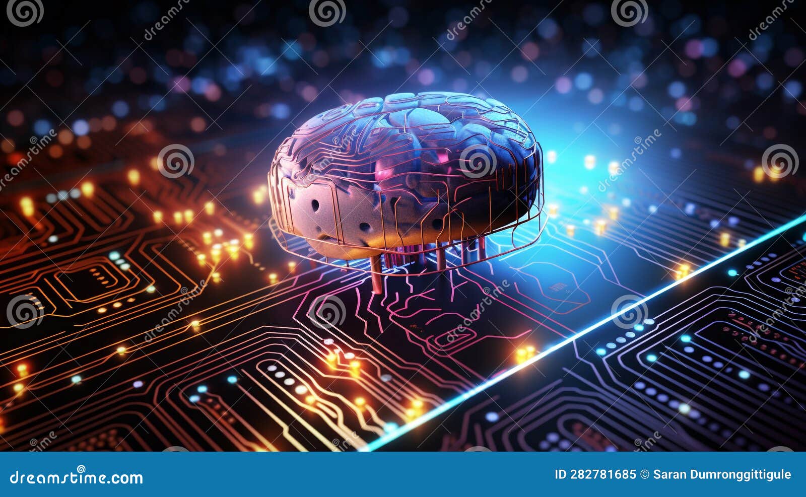 AI Robotic Brain with Glowing Digital Circuits - a Picture Highlighting ...