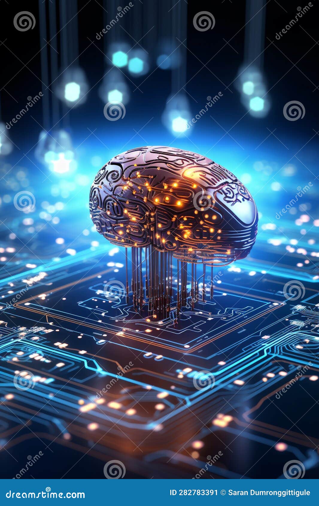 AI Robotic Brain With Glowing Digital Circuits - A Picture Highlighting ...