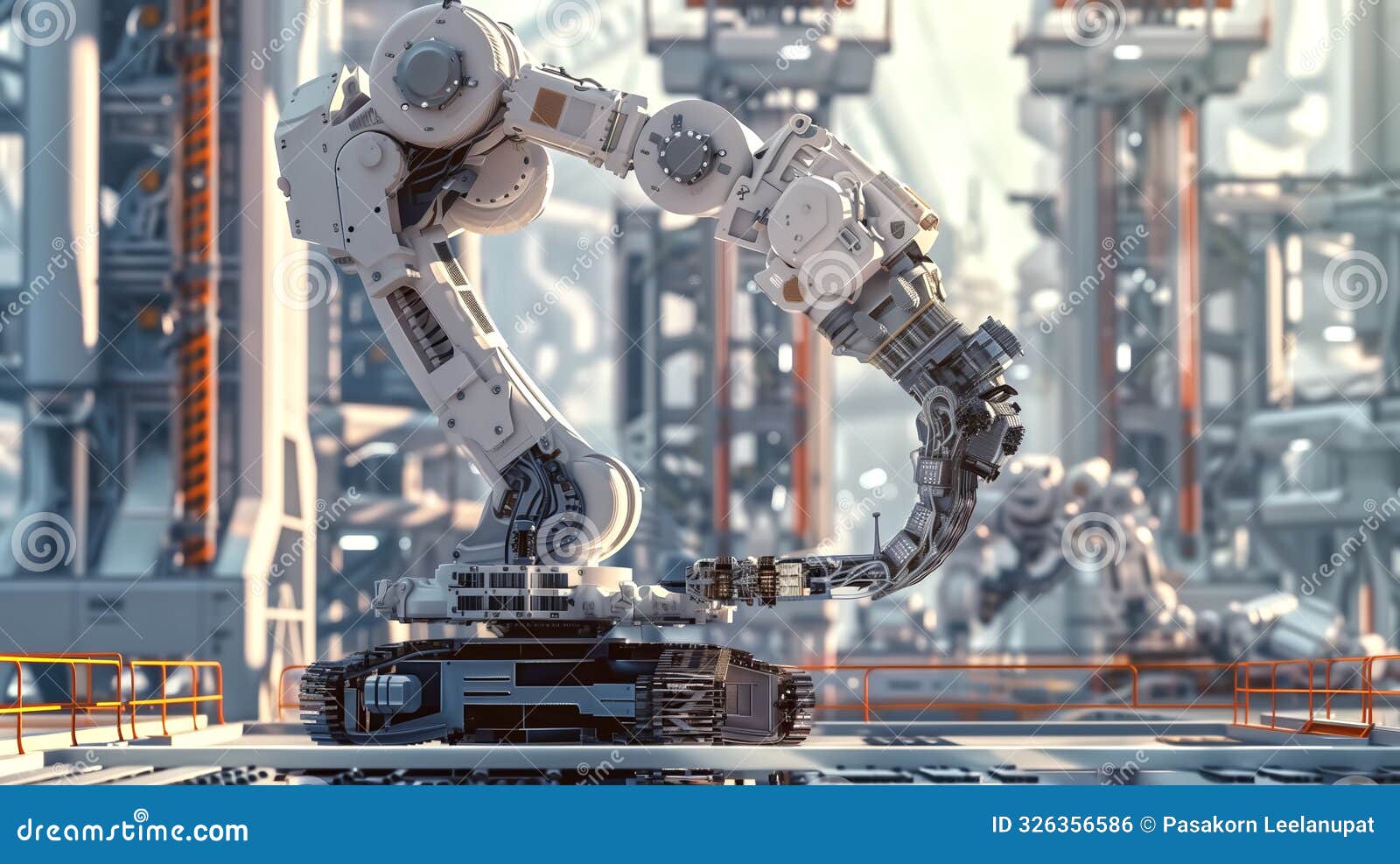 AI Robotic Humandroid Factory 3D Concept: Automated Robot Arm As Stock ...