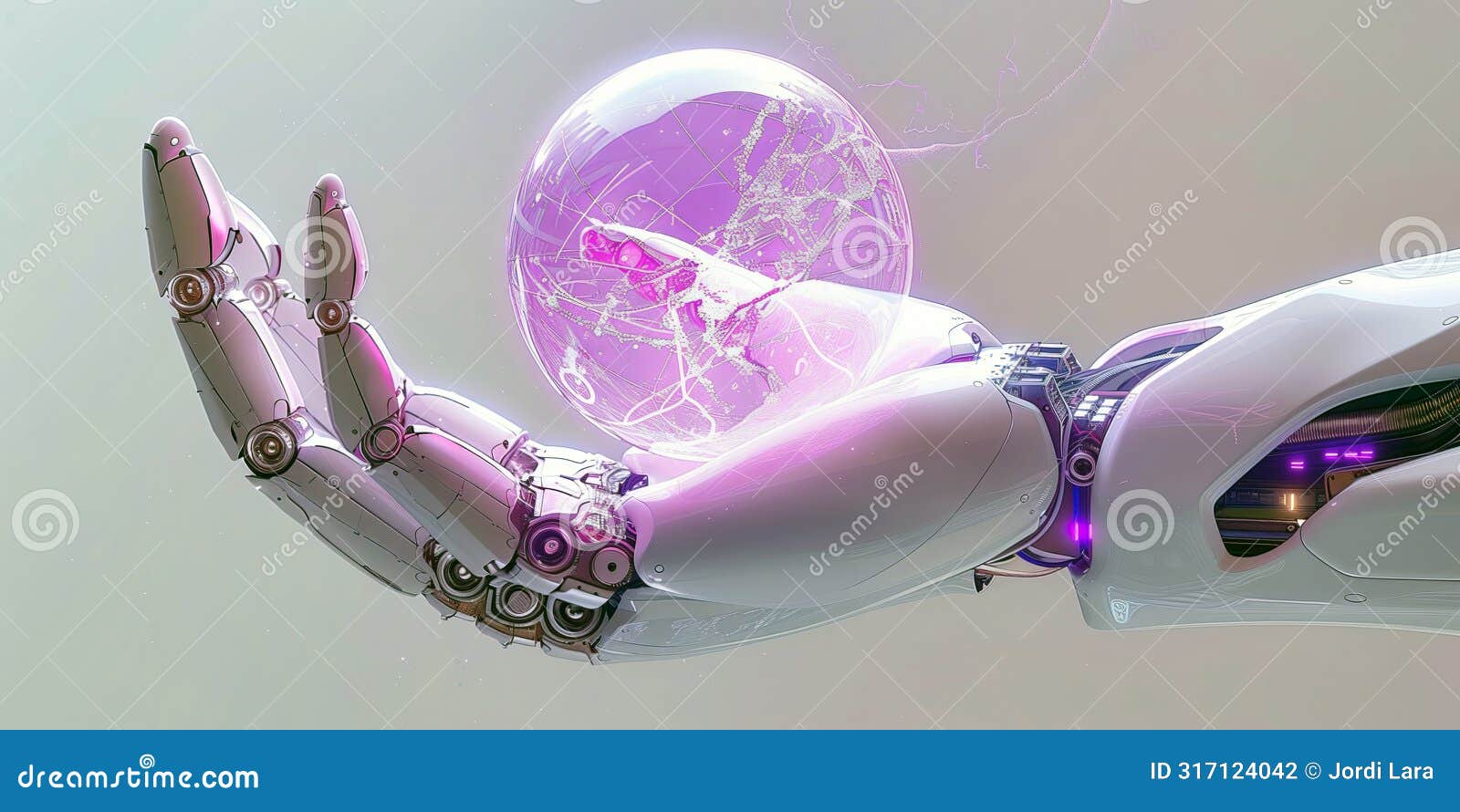 Ai Robotic White Hand Holding an Energy Ball Stock Illustration ...