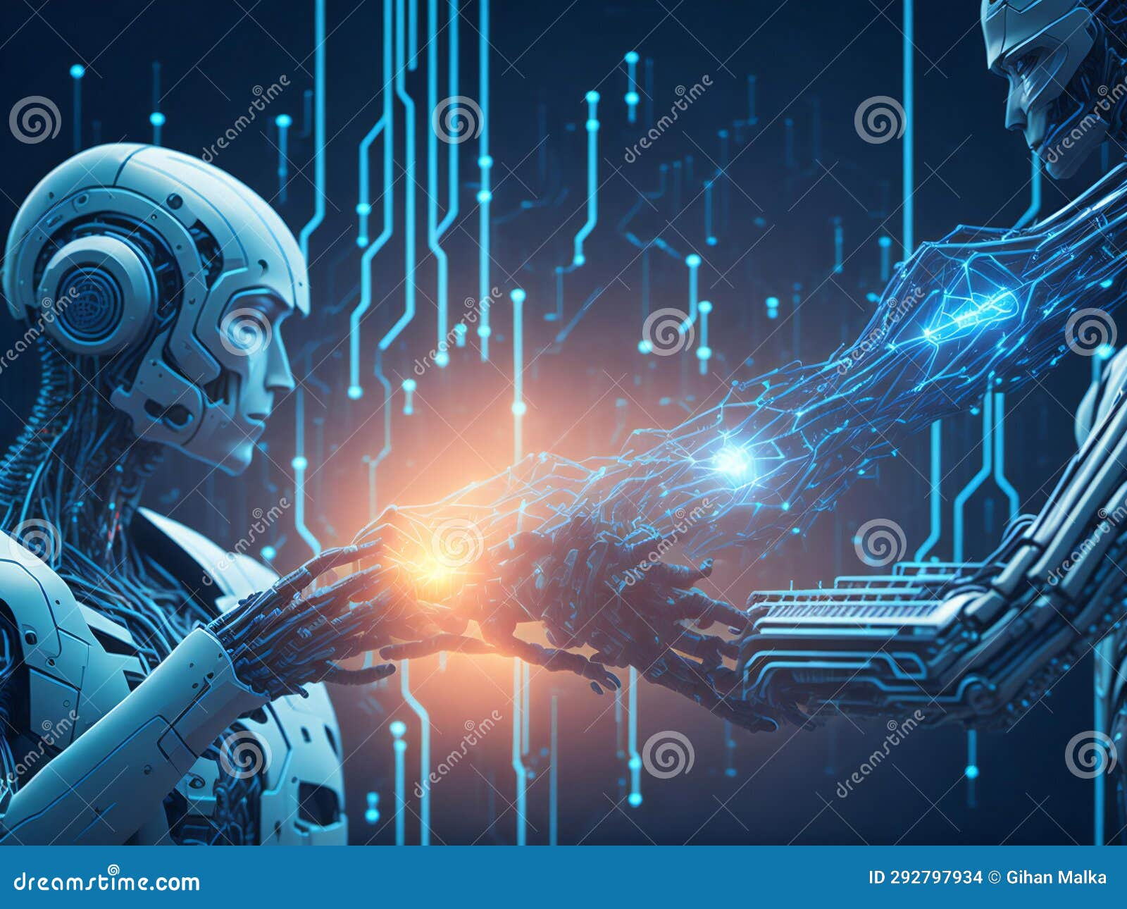 AI robots connecting Minds stock illustration. Illustration of brain ...