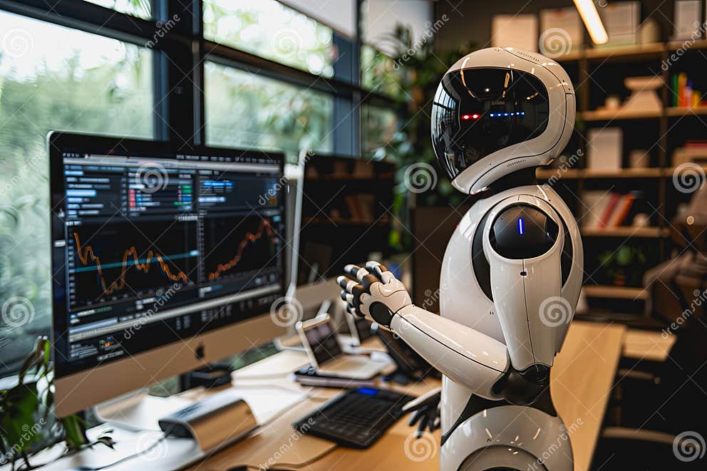 AI Robots with Screens Displaying Real Time Data Analysis and Learning ...