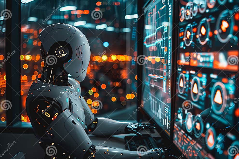AI Robots with Screens Displaying Real Time Data Analysis and Learning ...