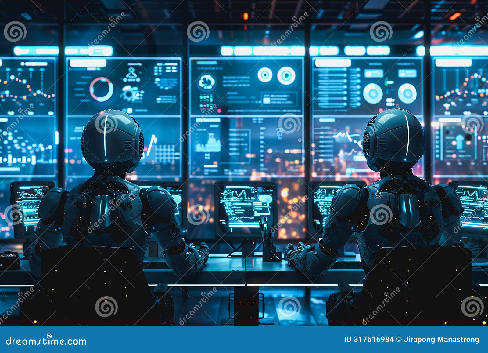 Ai Robots With Screens Displaying Real Time Data Analysis And Learning