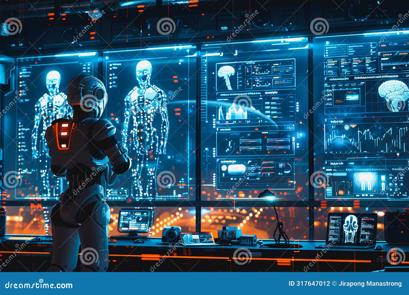 AI Robots with Screens Displaying Real Time Data Analysis and Learning ...