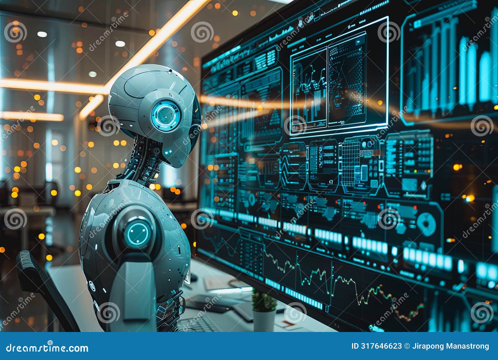 AI Robots with Screens Displaying Real Time Data Analysis and Learning ...