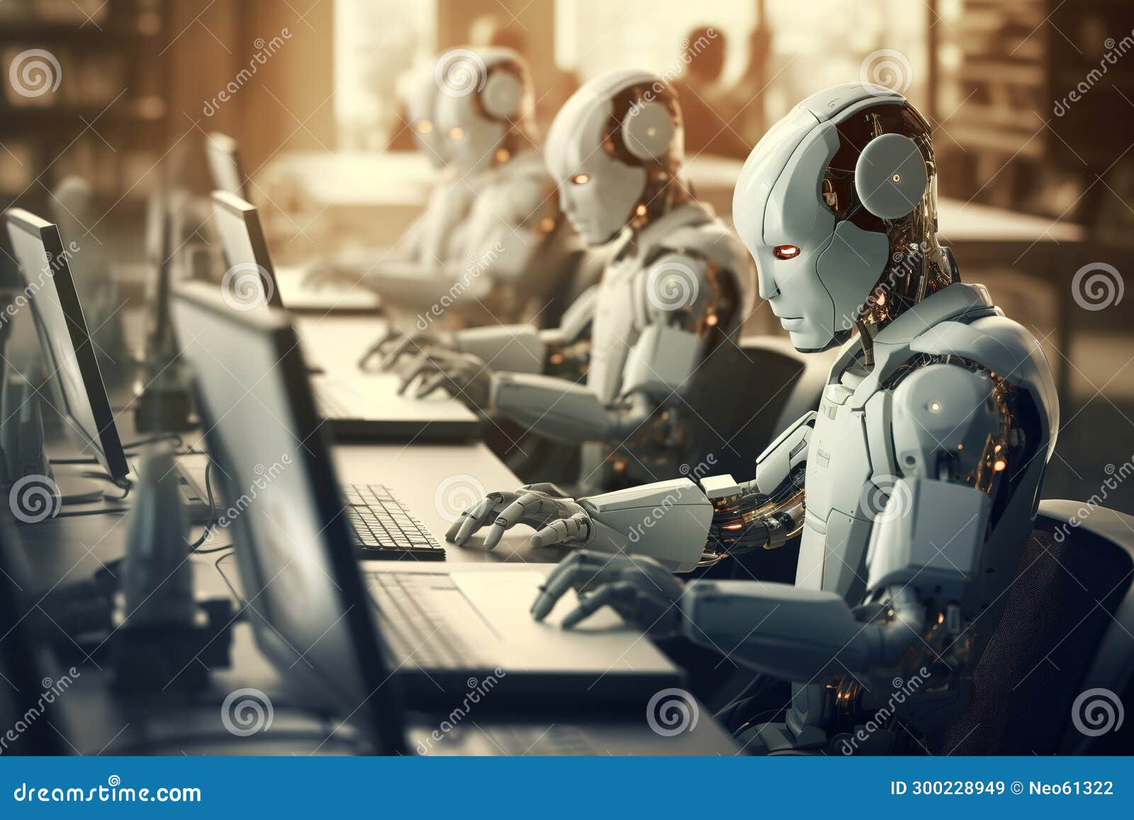 AI Robots Using Multiple Computers Working Monitoring Data in Office ...