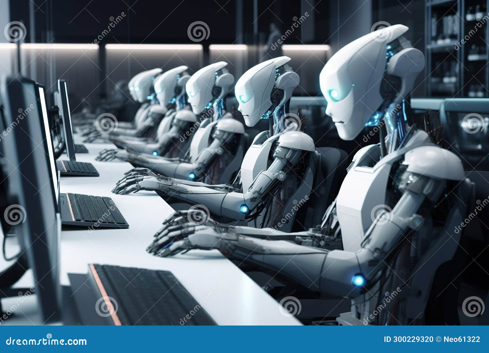 AI Robots Using Multiple Computers Working Monitoring Data in Office ...
