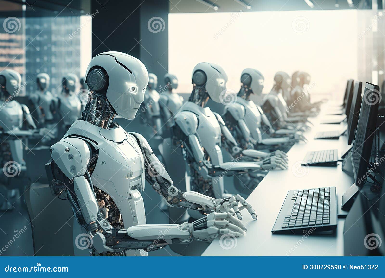 AI Robots Using Multiple Computers Working Monitoring Data in Office ...