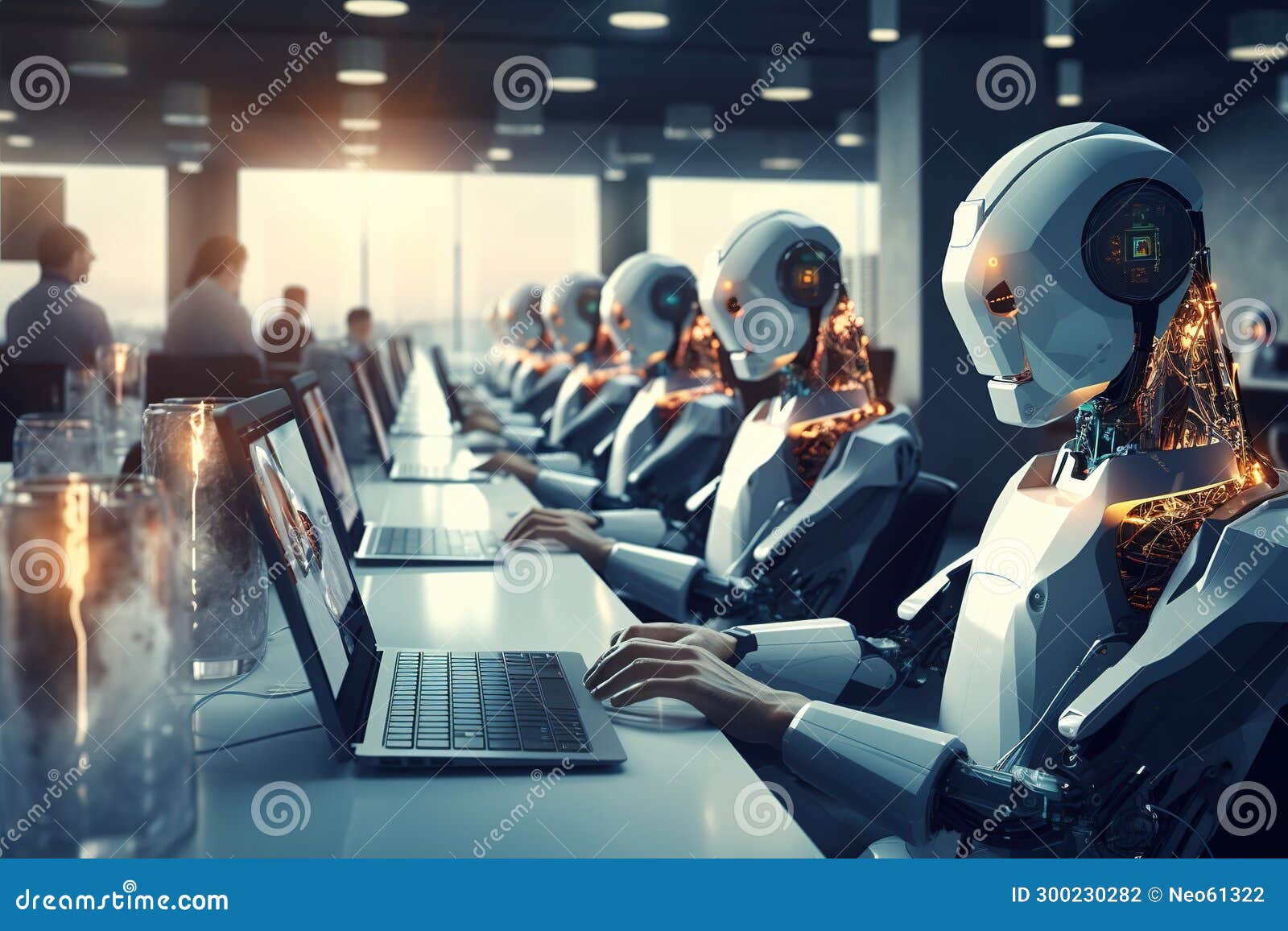 AI Robots Using Multiple Computers Working Monitoring Data in Office ...