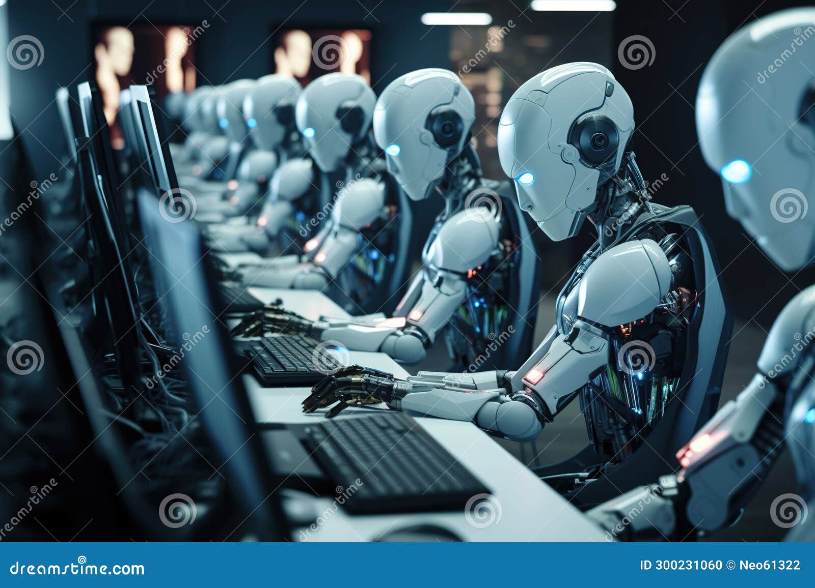 AI Robots Using Multiple Computers Working Monitoring Data in Office ...