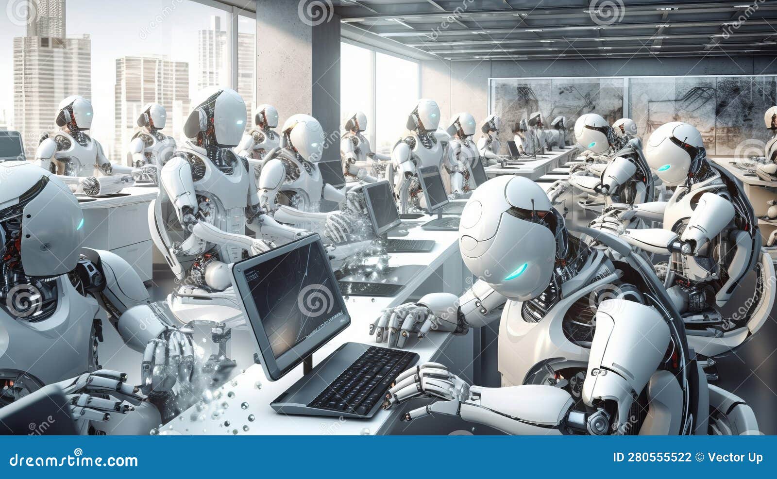 AI Robots Working in Office. Generative AI. Stock Illustration ... AI Robots Working in Office. Generative AI. Stock Illustration ...