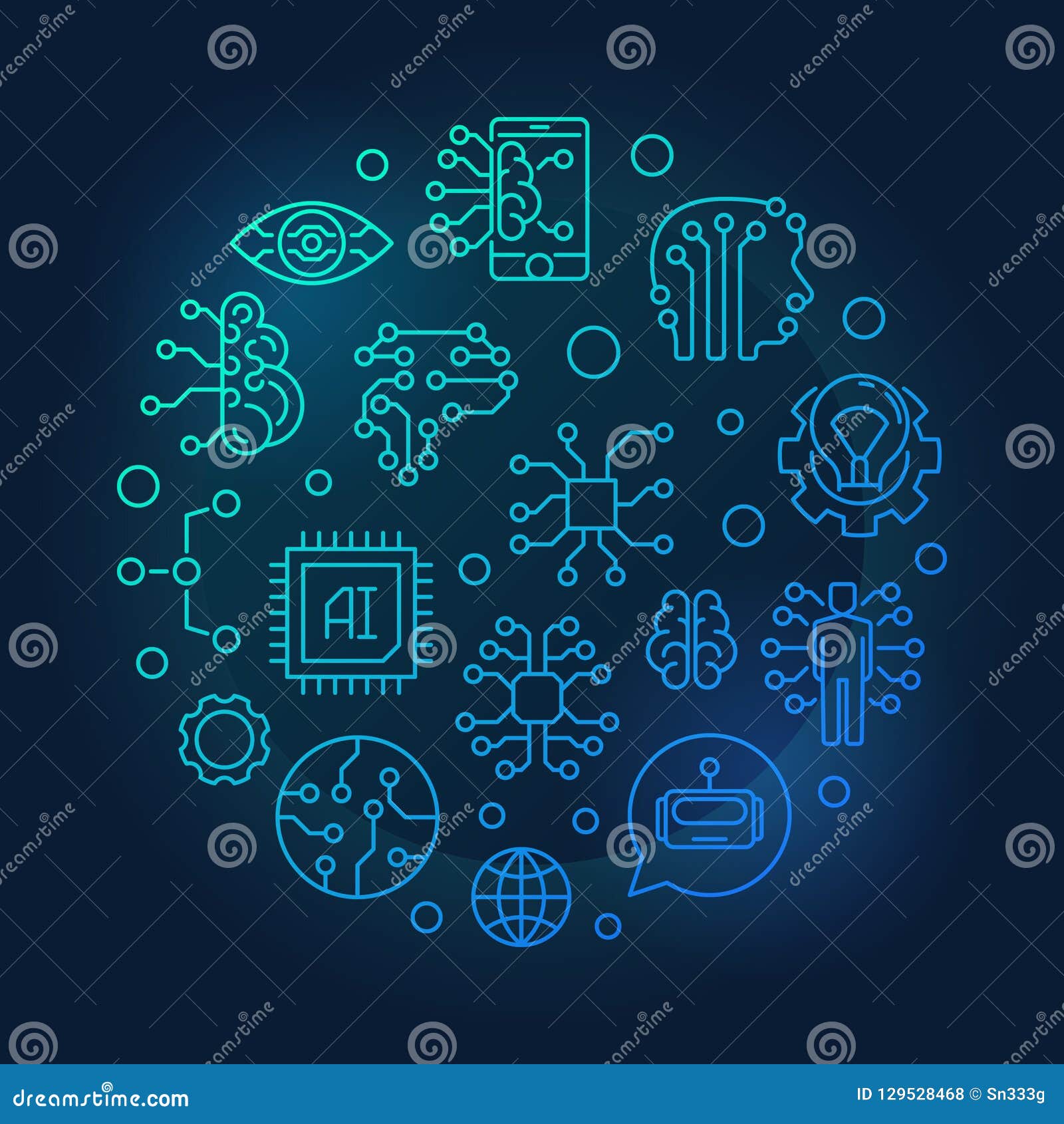 AI Round Outline Blue Illustration on Dark Background Stock Vector ...