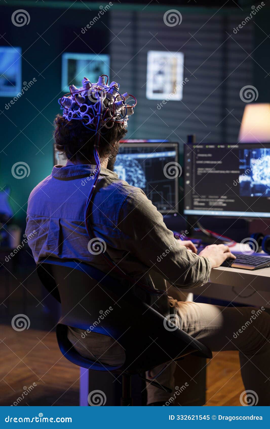 AI Scientist Uploading Consciousness Into Computer, Using EEG Headset Stock Image ...