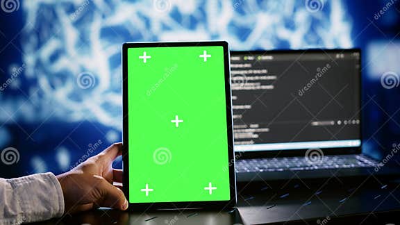 AI Script Coding on Chroma Key Tablet Stock Image - Image of computing ...